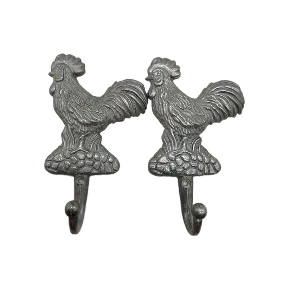 Accents | Rooster Chicken Wall Hook Pewter Look Cast Aluminum Screw Mount 7 Set Of 2 | Poshmark